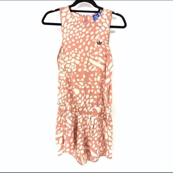 adidas | Pants & Jumpsuits | Adidas Abstract Animal Print Peach Romper ...